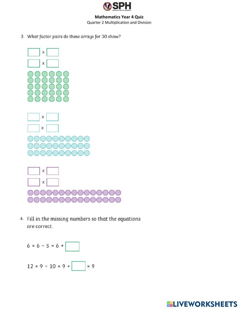 Year 4 Quiz Mul… | Free Interactive Worksheets | 1693962