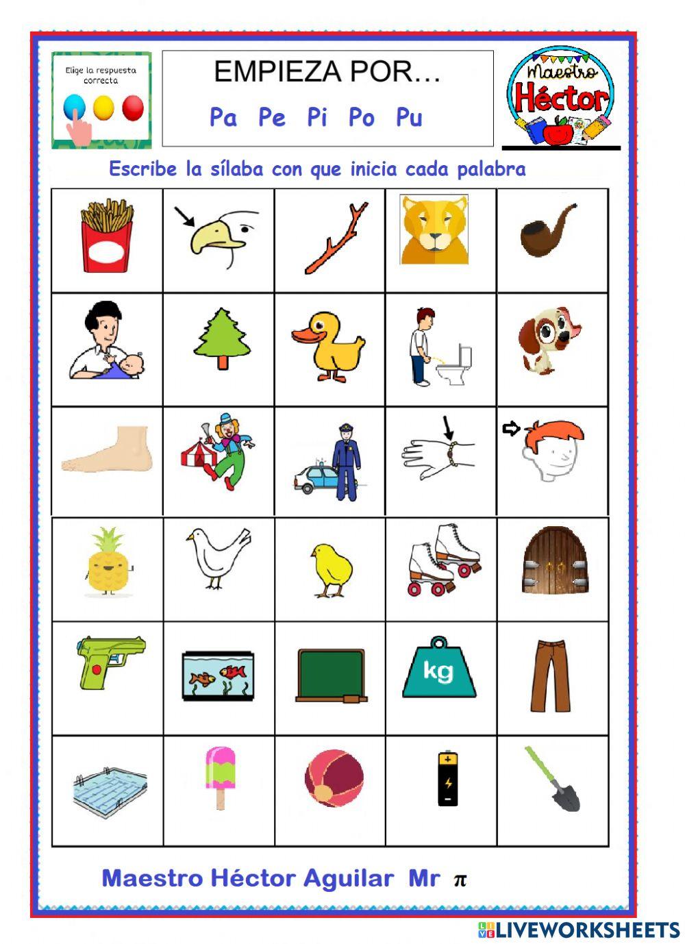 Silaba inicial pa pe pi po pu worksheet | Live Worksheets