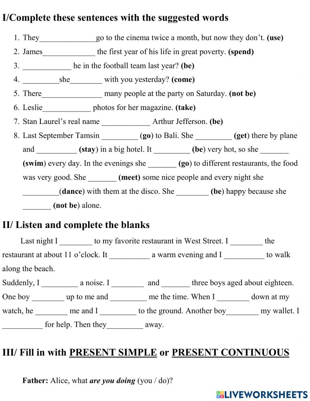 Spec-G5-Past+Present worksheet | Live Worksheets