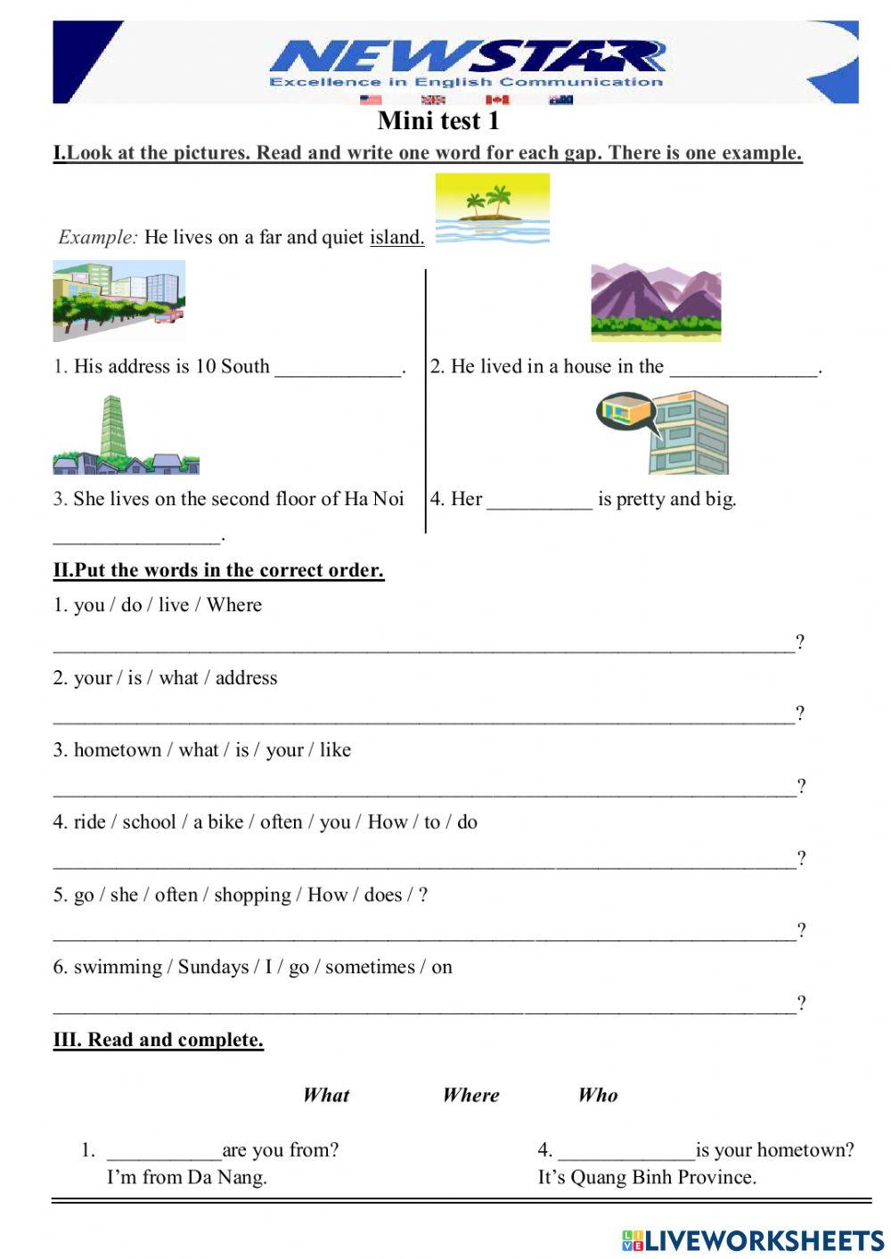 Mini test 1 worksheet for Grade 5 | Live Worksheets