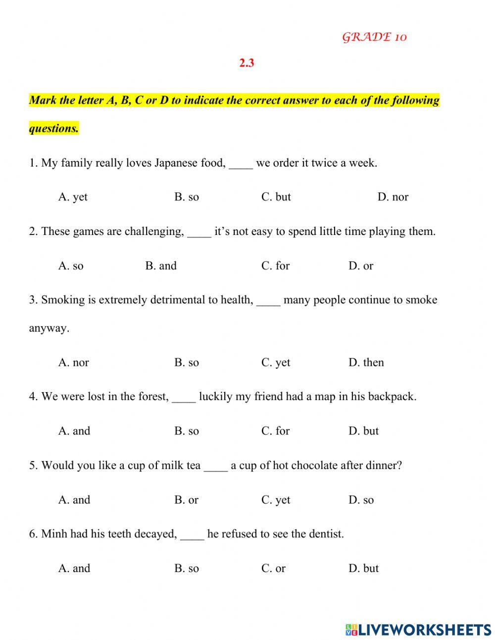 3.2.3 worksheet | Live Worksheets