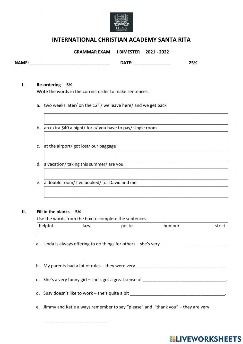 Grammar 9th worksheet | Live Worksheets