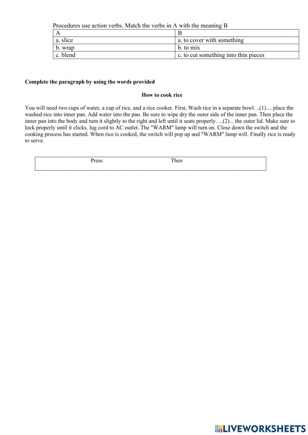 Procedure text online worksheet for 9 | Live Worksheets