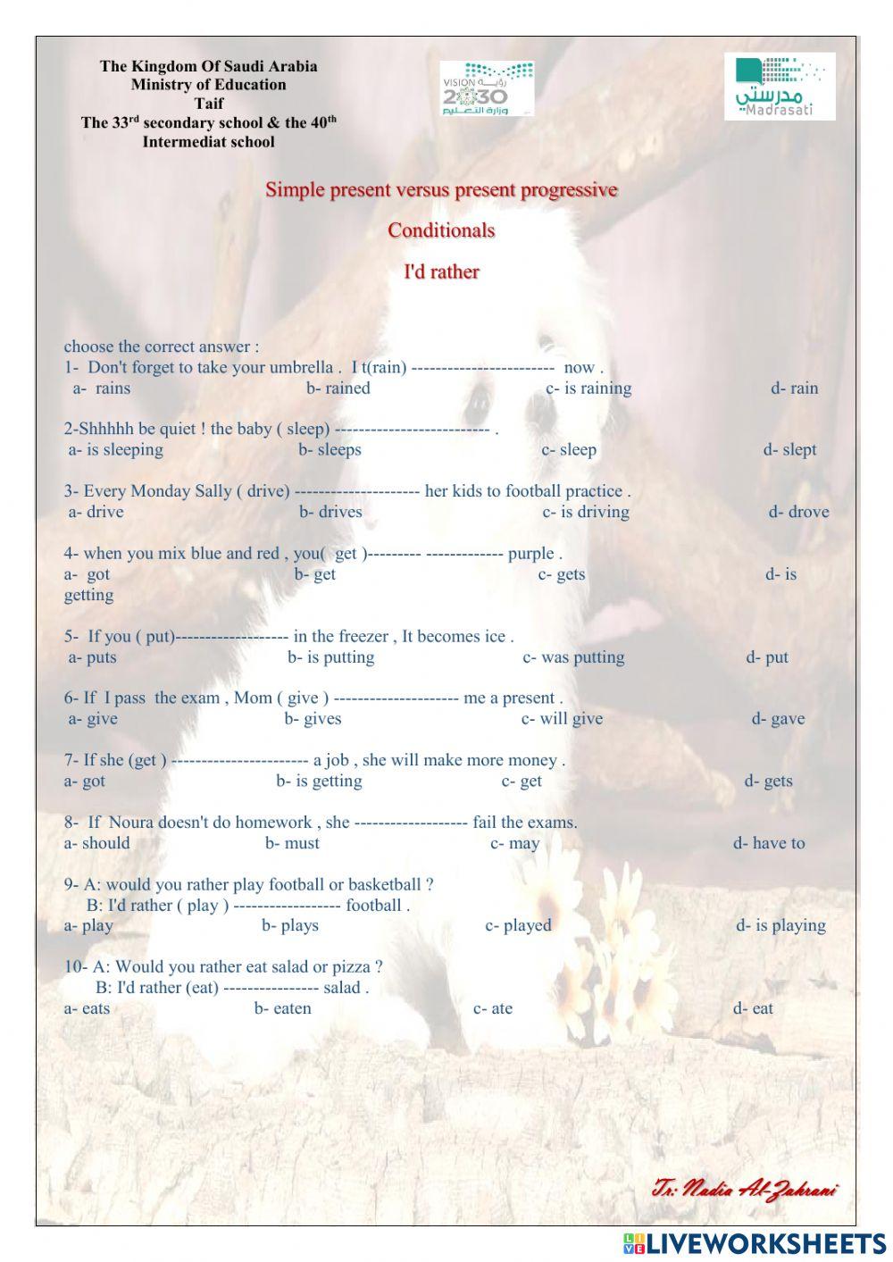 conditionals | Nadia33 | Live Worksheets