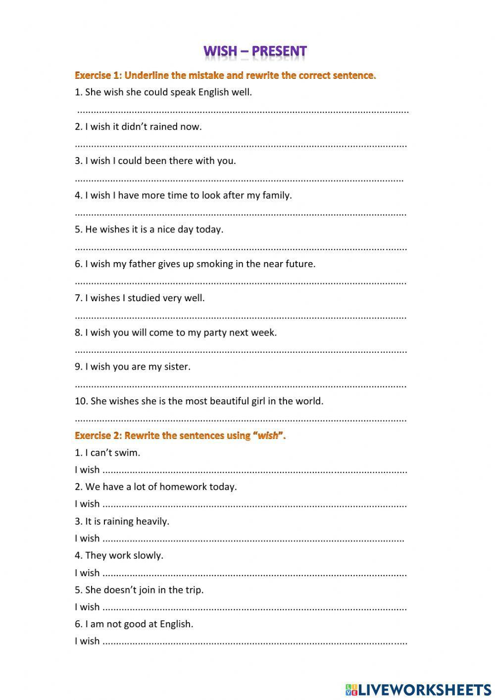 Wish - present | Free Interactive Worksheets | 1599699