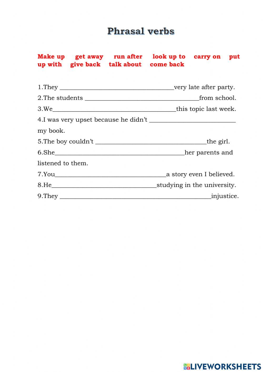 Phrasal verbs | Free Interactive Worksheets | 1600178