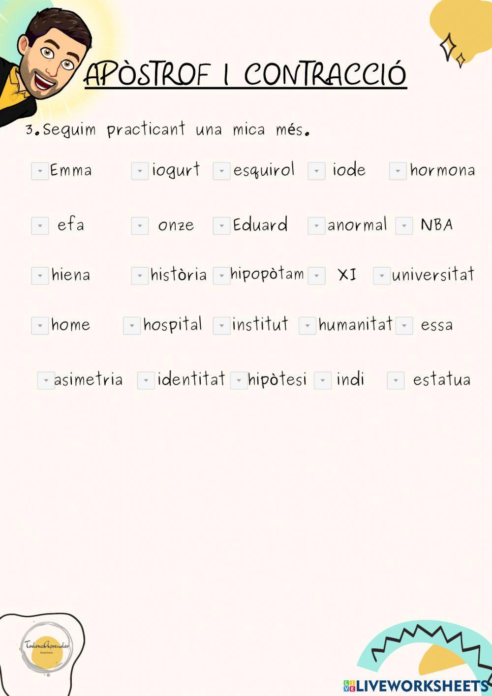 L'apòstrof | Free Interactive Worksheets | 1596090