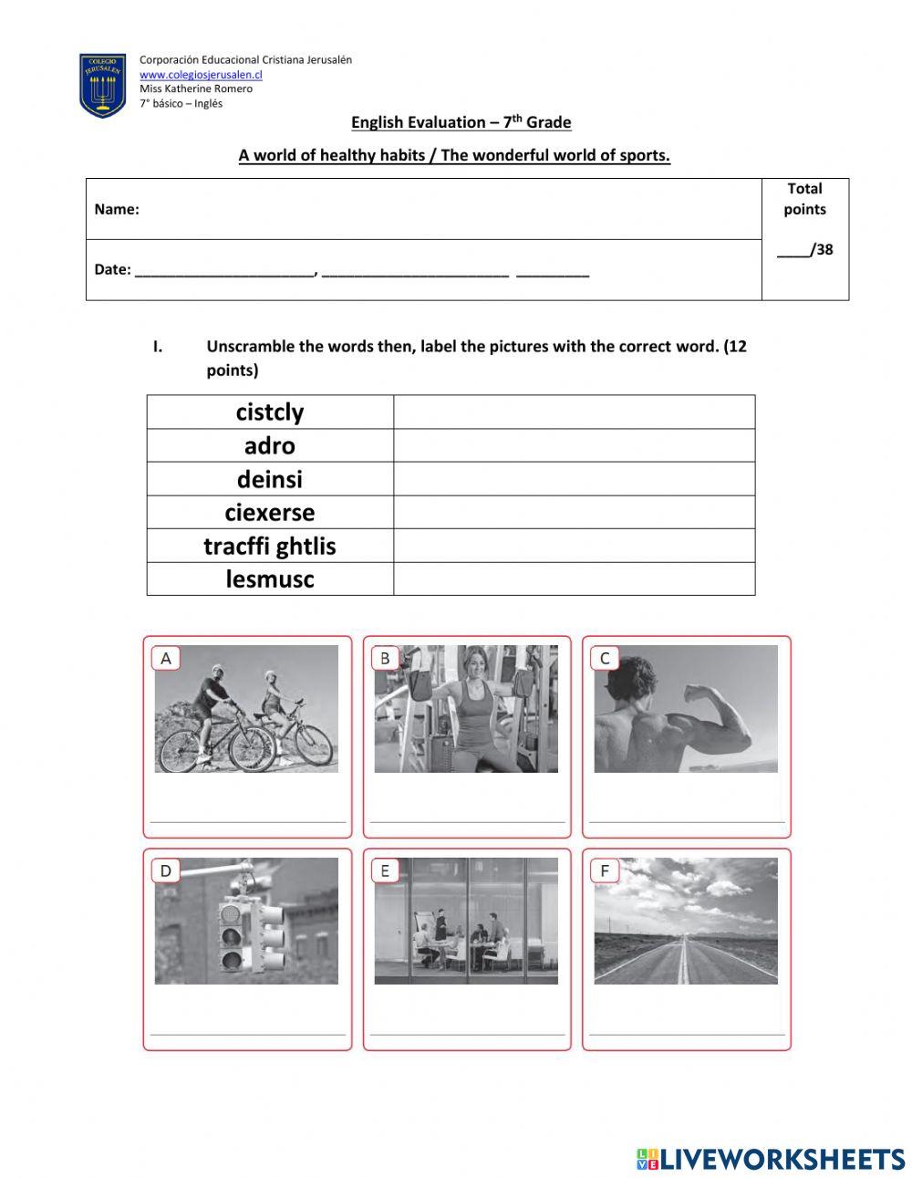 English Evaluation 7th Grade - 3° trimestre online exercise for | Live ...