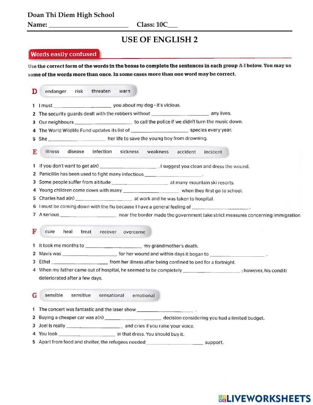 10C - Use of English - Module 2 - HW2 online exercise for | Live Worksheets