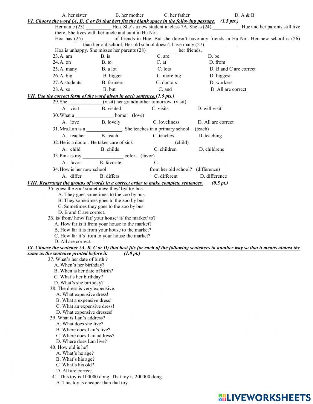 Midterm-e7 worksheet | Live Worksheets
