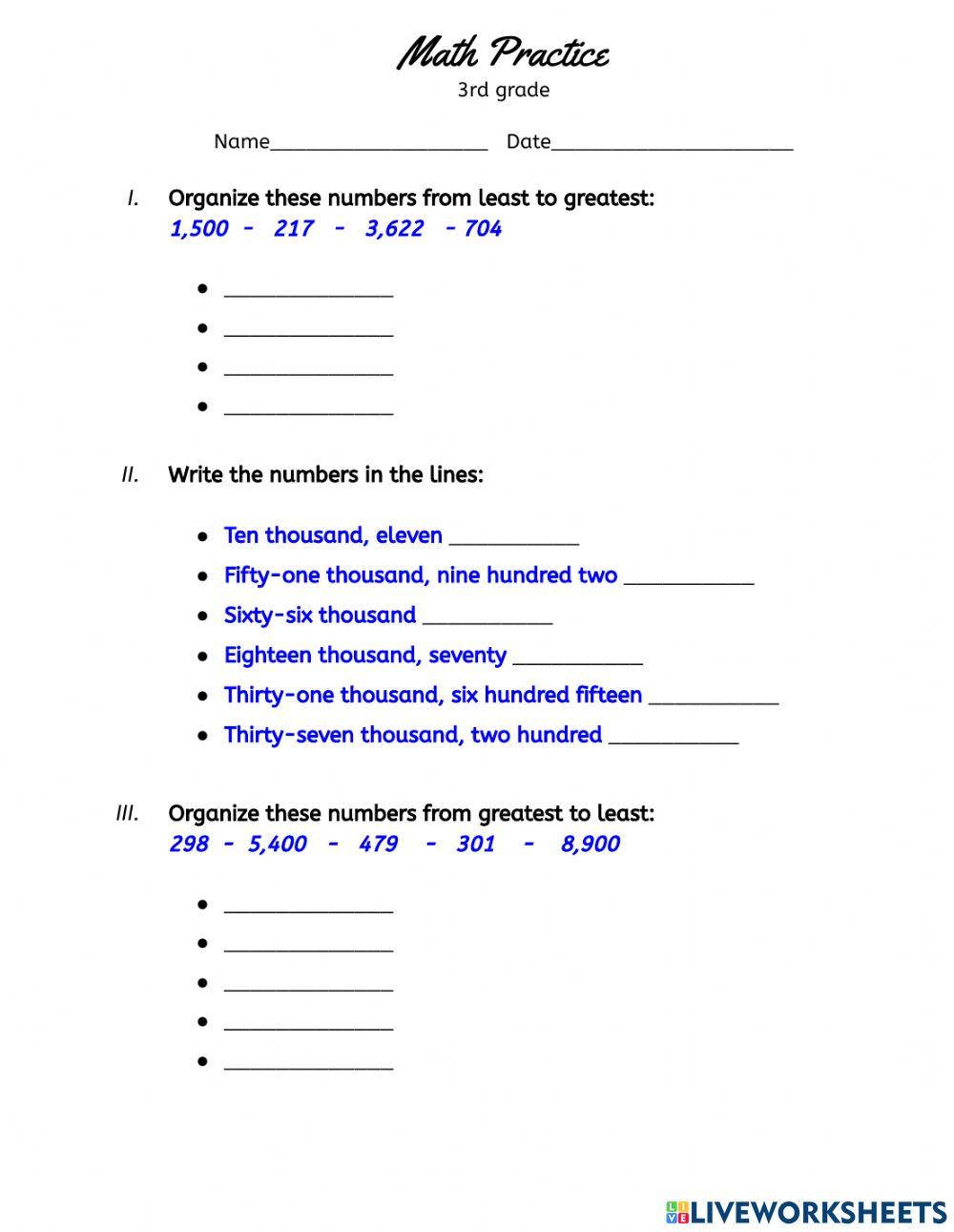 Math Worksheet - Ordering online exercise for | Live Worksheets