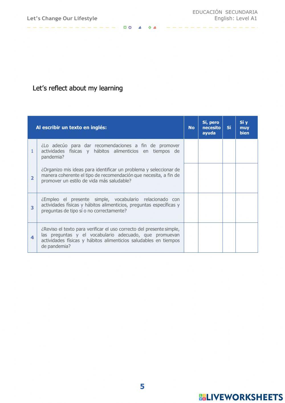 Let's change our lifestyle online exercise | Live Worksheets