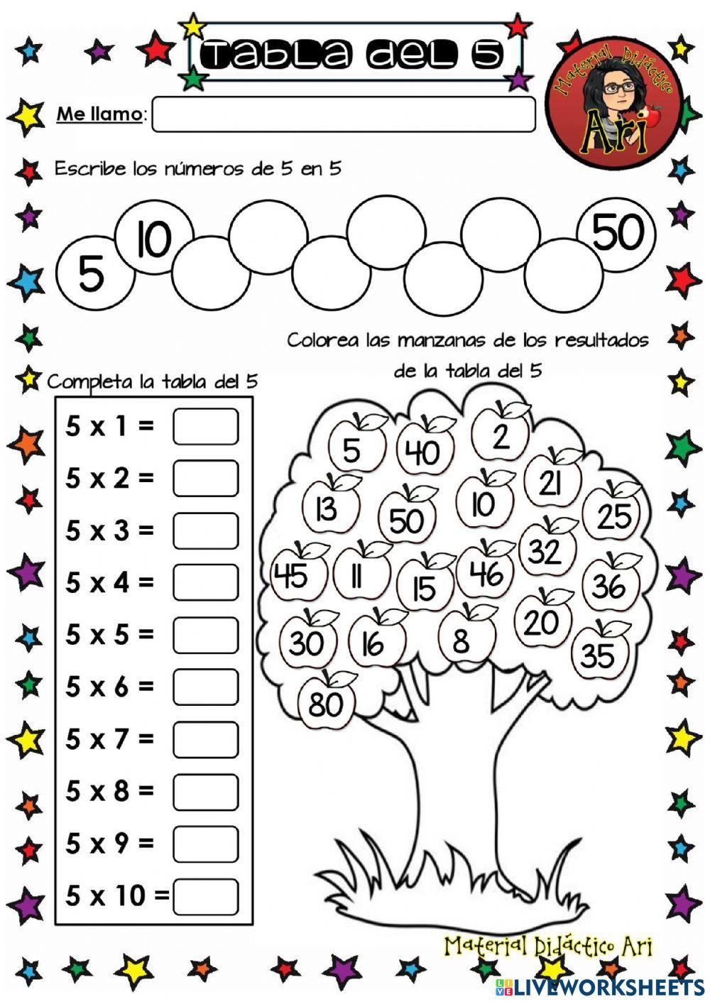 Tabla del 5 worksheet for 2° | Live Worksheets