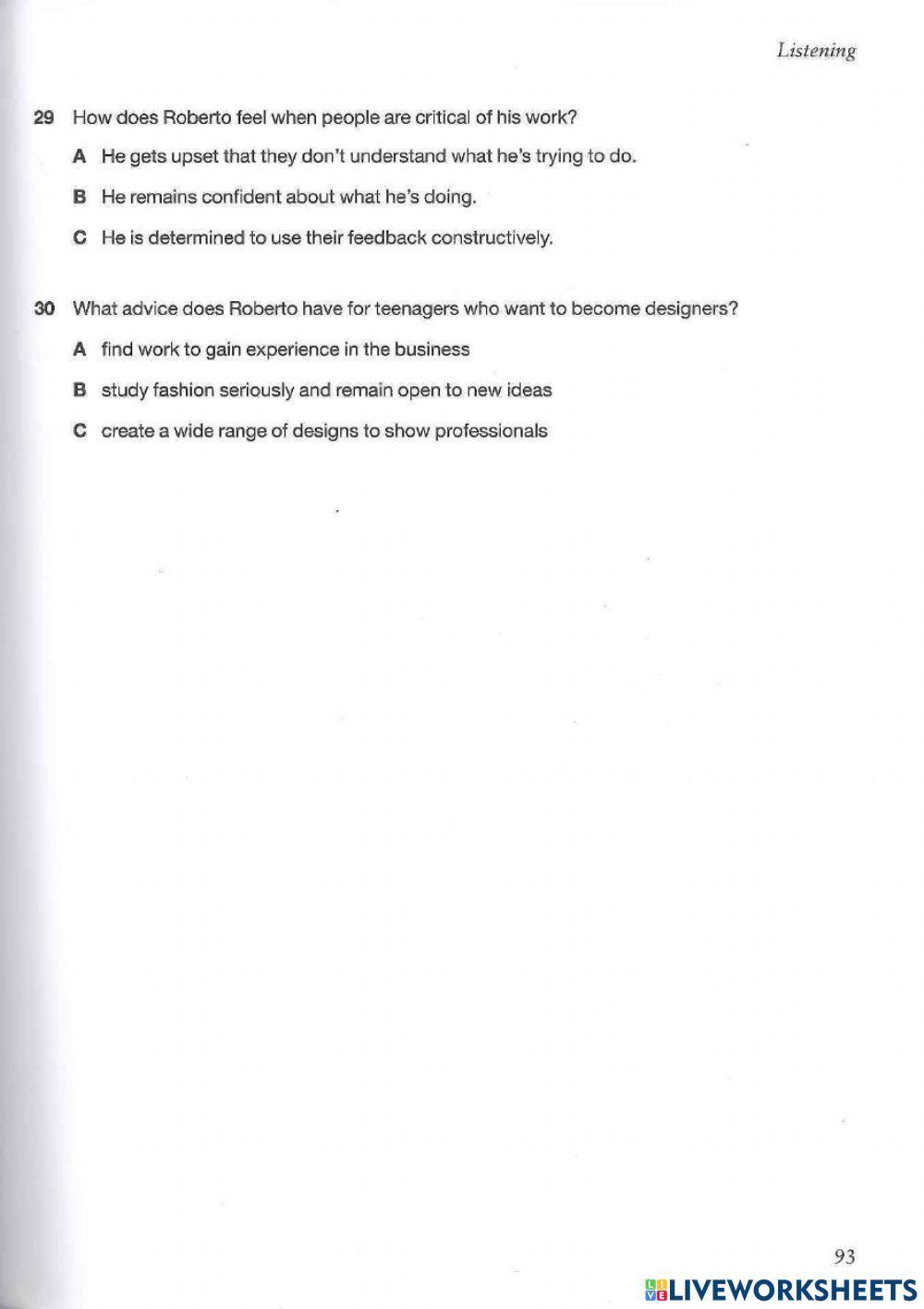 Listening paper. interactive worksheet | Live Worksheets