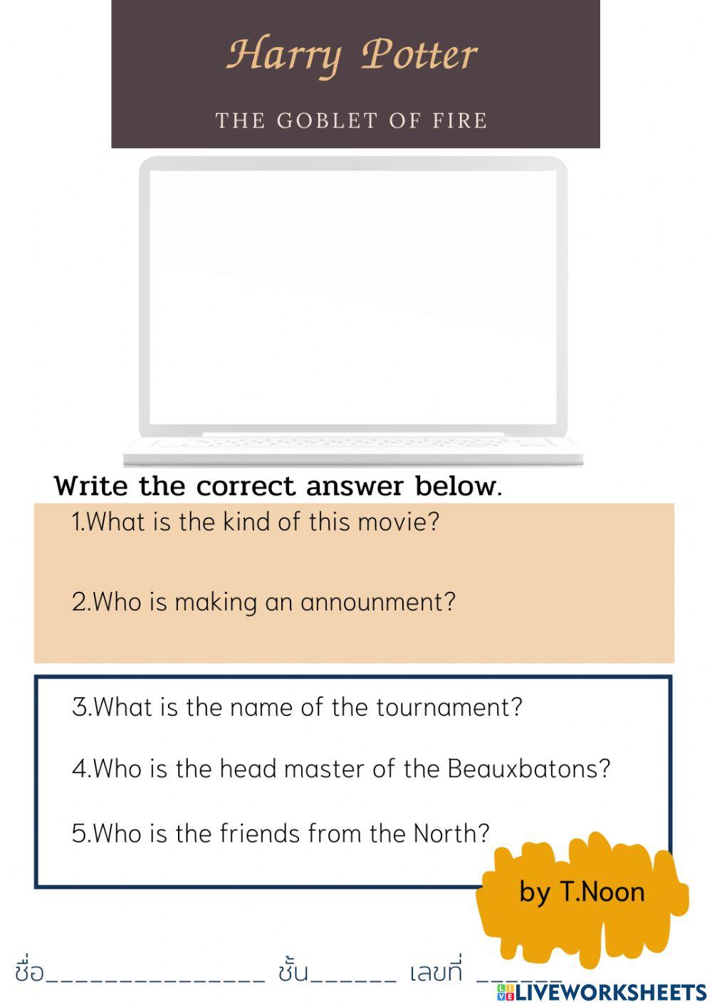 Harry Potter online pdf exercise for Grade16 | Live Worksheets