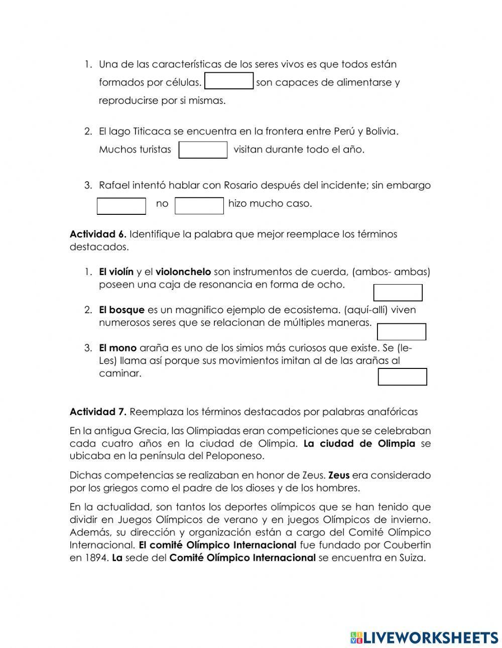 Anáfora y Catáf… | Free Interactive Worksheets | 1601729
