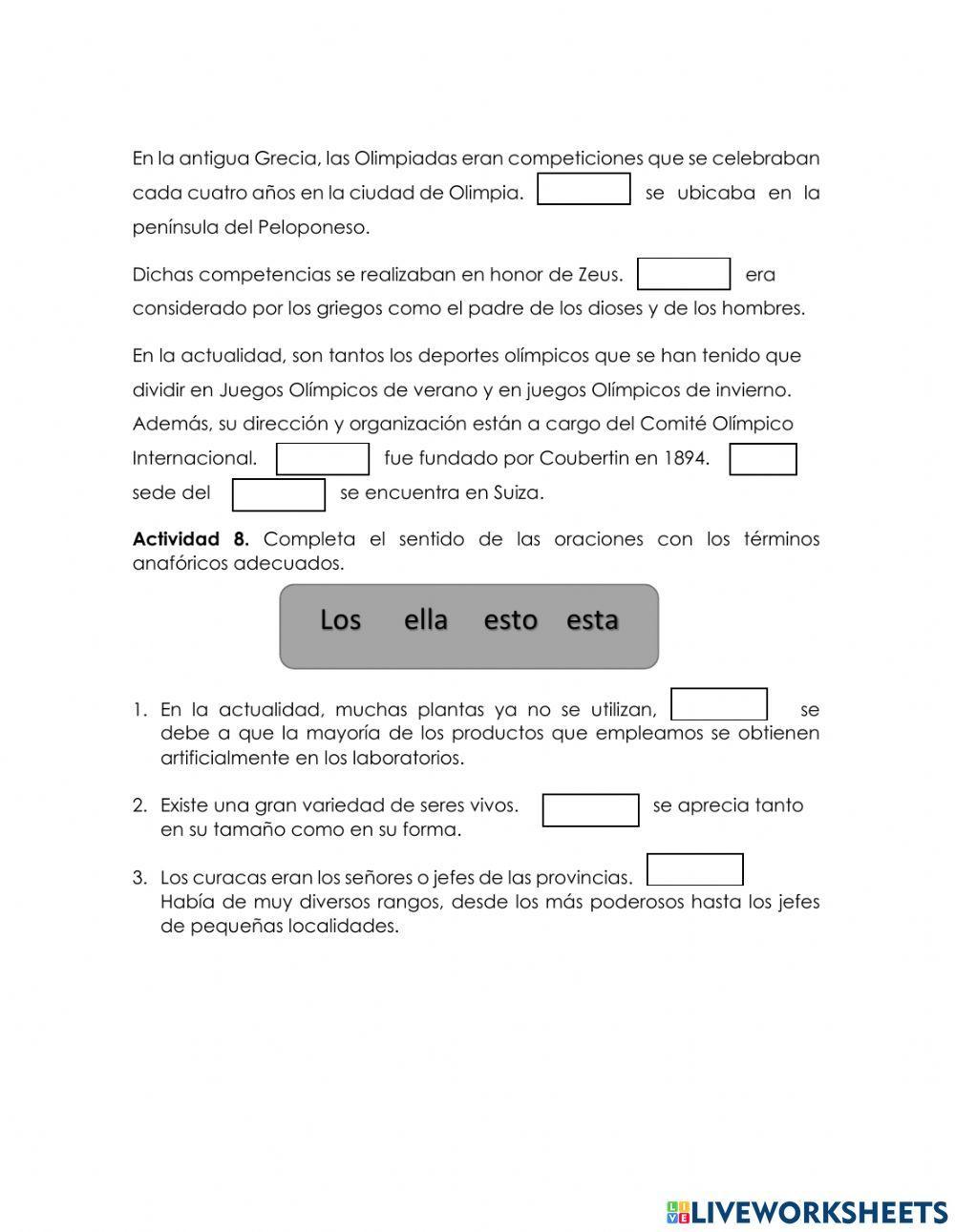 Anáfora y Catáf… | Free Interactive Worksheets | 1601729