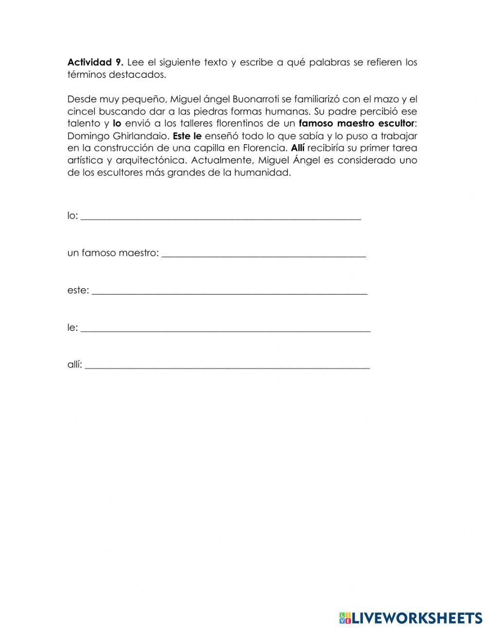 Anáfora y Catáf… | Free Interactive Worksheets | 1601729