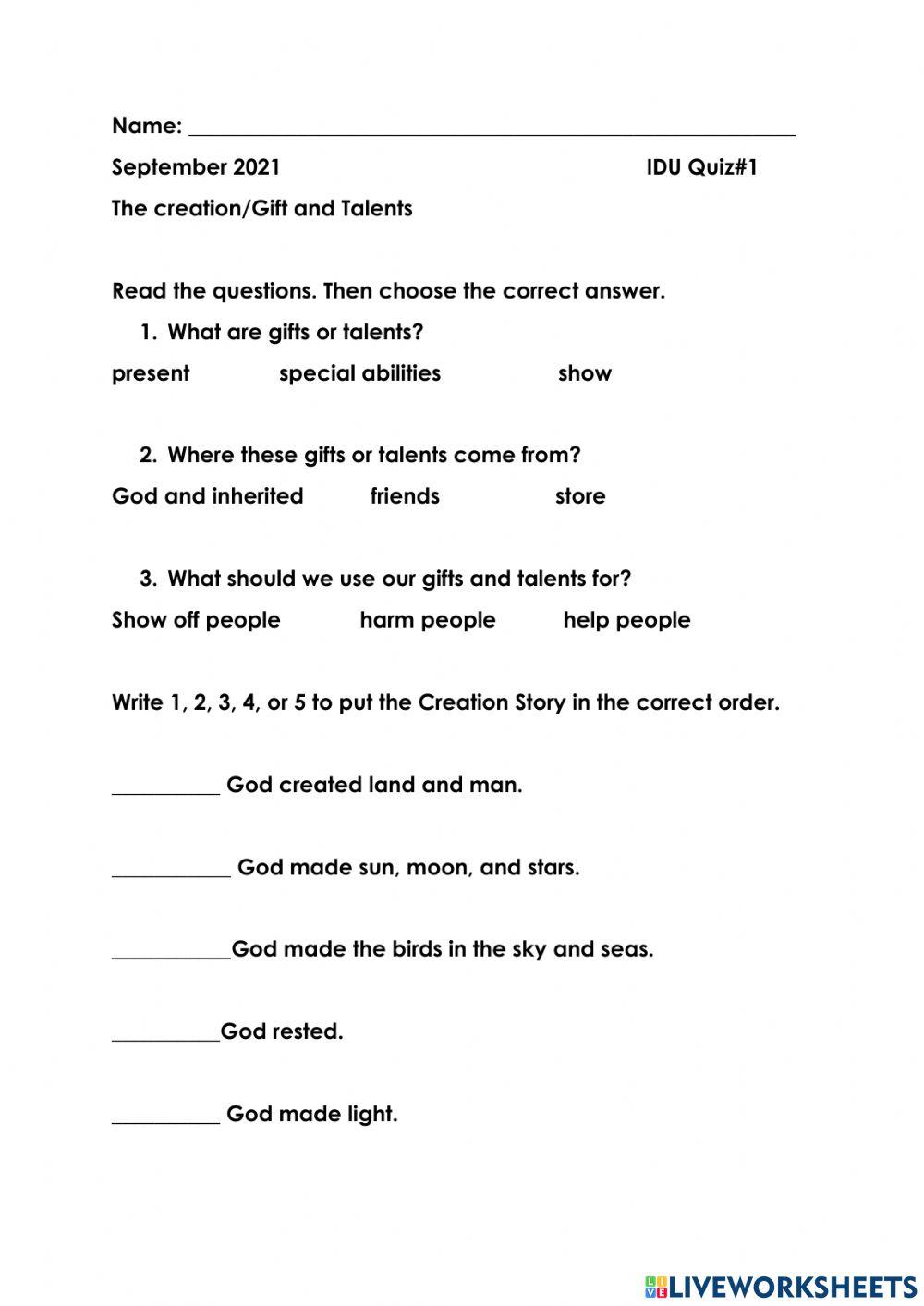 idu quiz -1 0305 | verasaunders | Live Worksheets