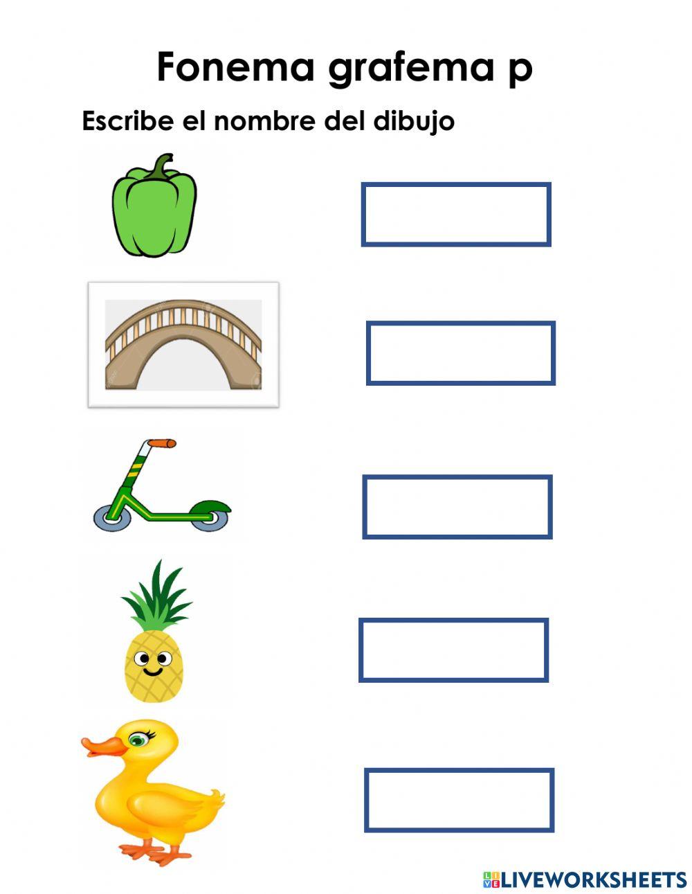 Fonema grafema p worksheet | Live Worksheets