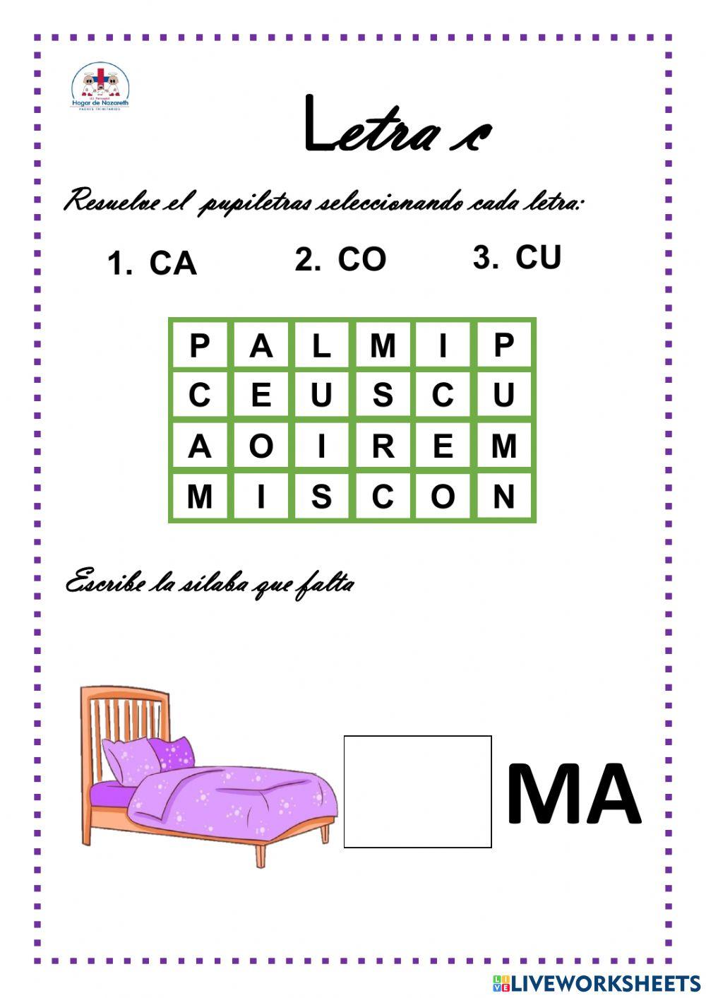 Letra c worksheet for INICIAL-COMUNICACIÓN | Live Worksheets