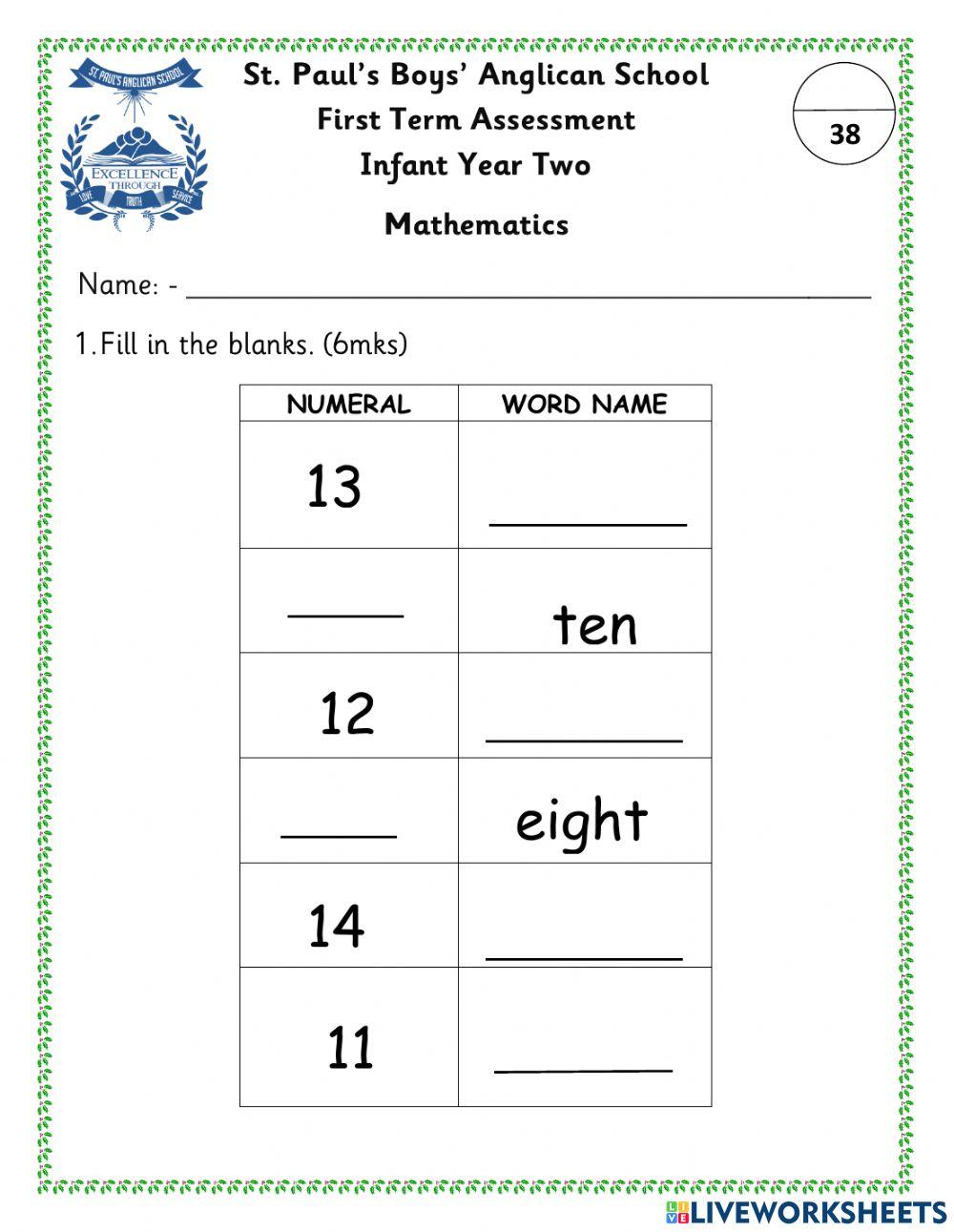 Math ETT Term 1 | Free Interactive Worksheets | 5253929