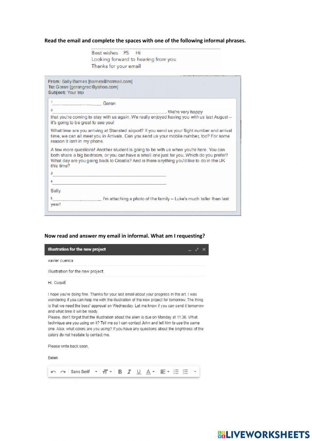 Informal email | Free Interactive Worksheets | 1694220