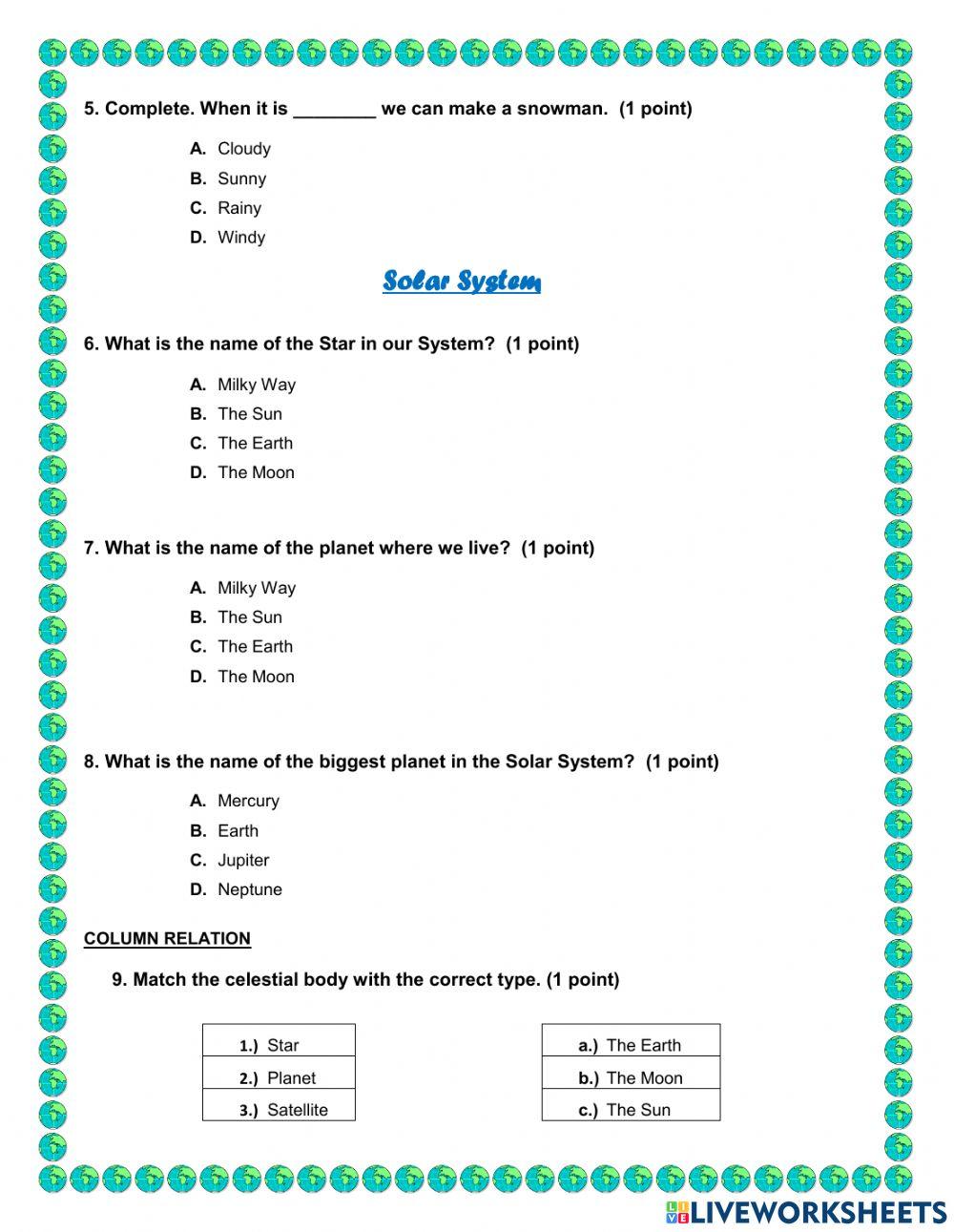 Science Exam 4th interactive worksheet | Live Worksheets