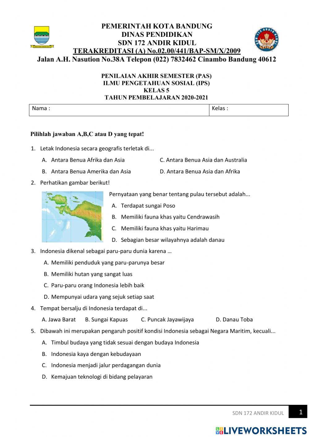 Pas ips kelas 5 worksheet | Live Worksheets