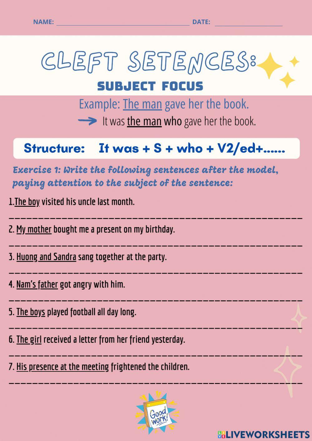 Võ Nguyễn Cẩm Linh | Cleft Sentences with subject focus