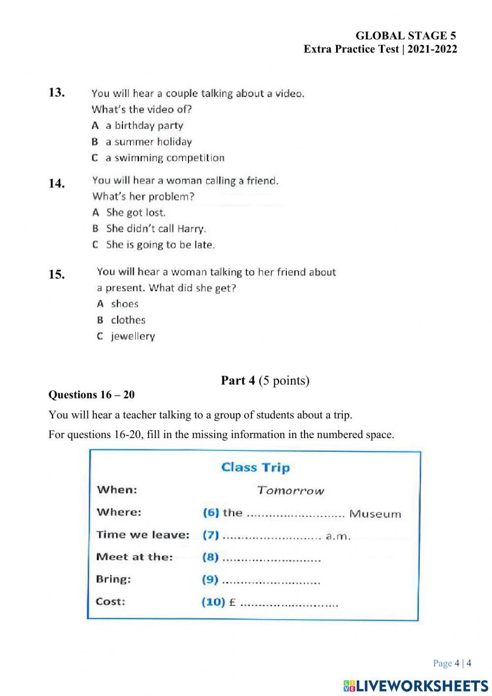 GS5-EOT-Listening Practice 1 worksheet | Live Worksheets