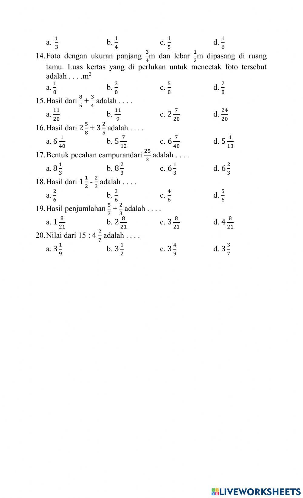 Mtk 5 worksheet | Live Worksheets