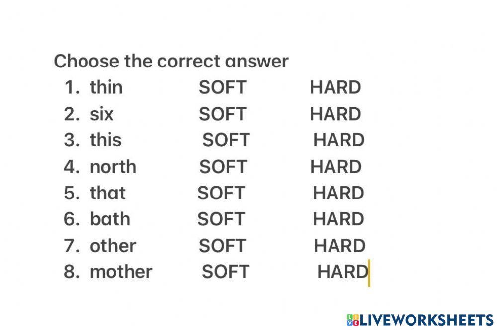 Hard and soft th | Free Interactive Worksheets | 1695656