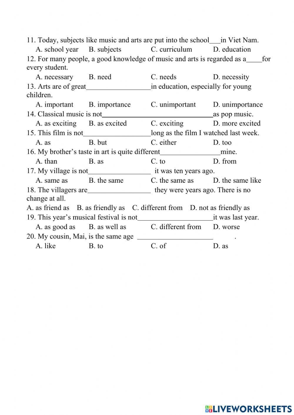 Test unit 4 grade 7 worksheet | Live Worksheets
