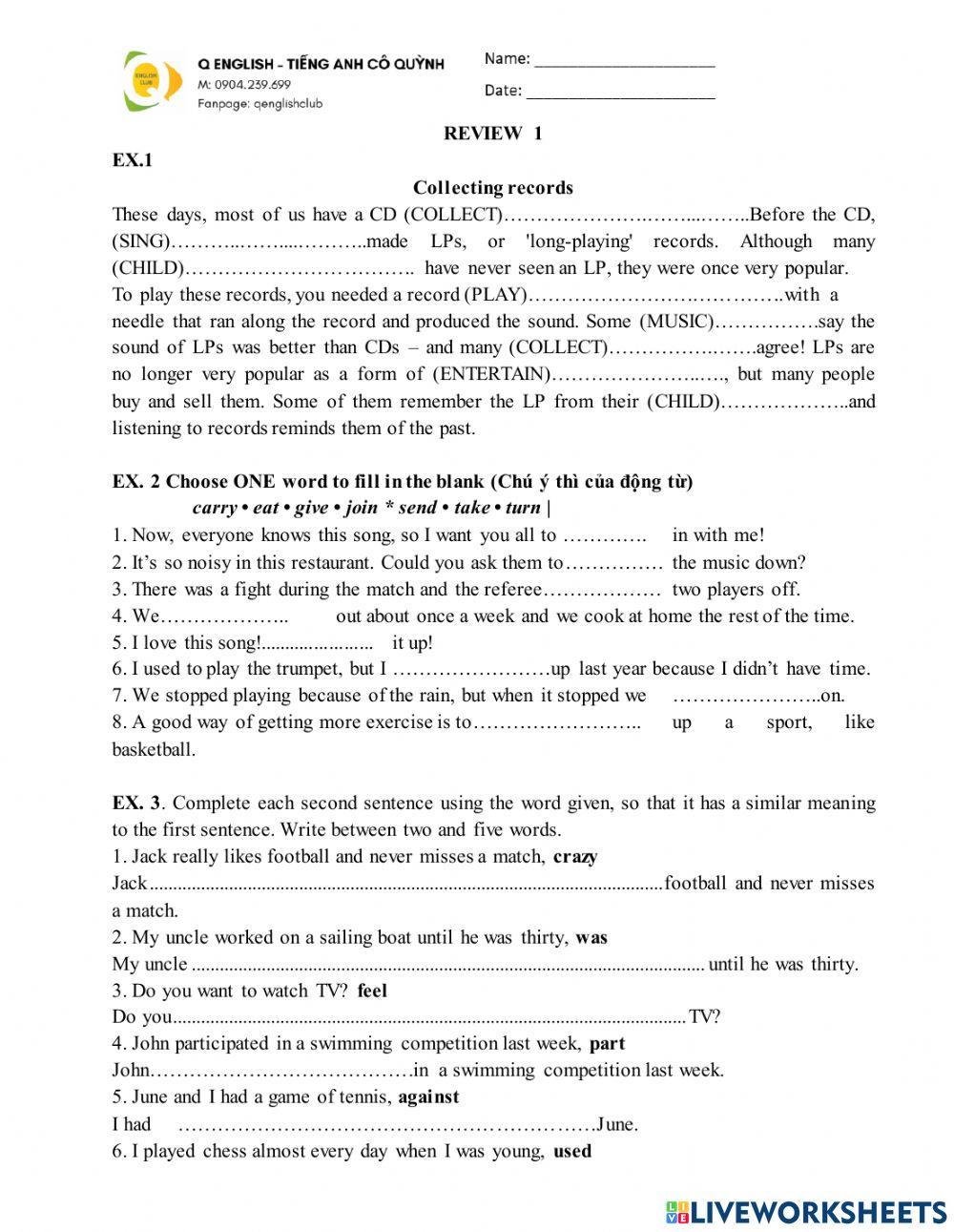 Review 123 worksheet | Live Worksheets