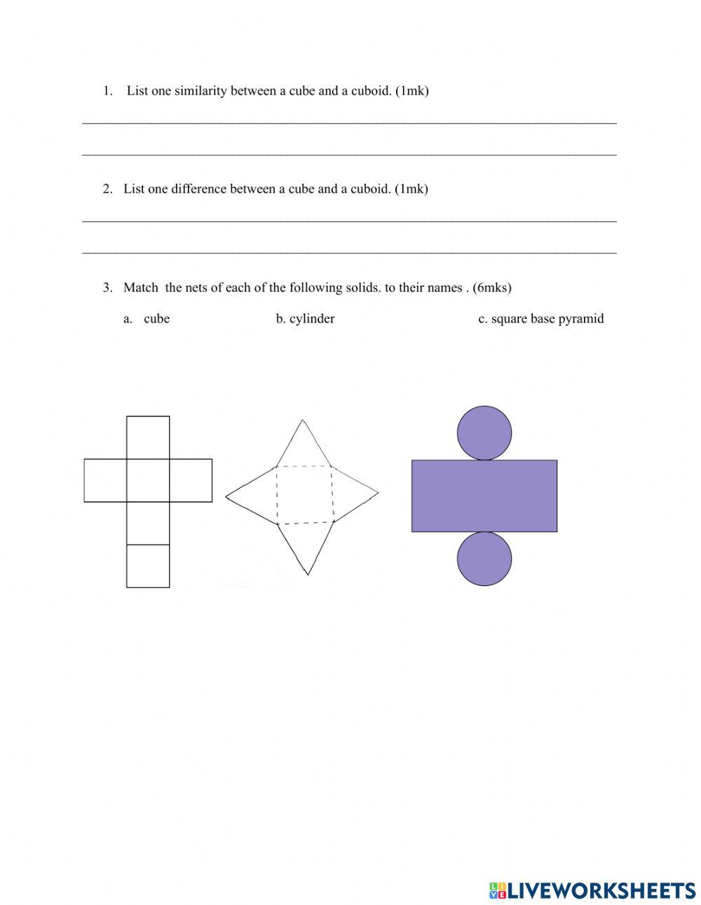 3498247 | 3-D shapes Test Grade 4 | Sheba Francis