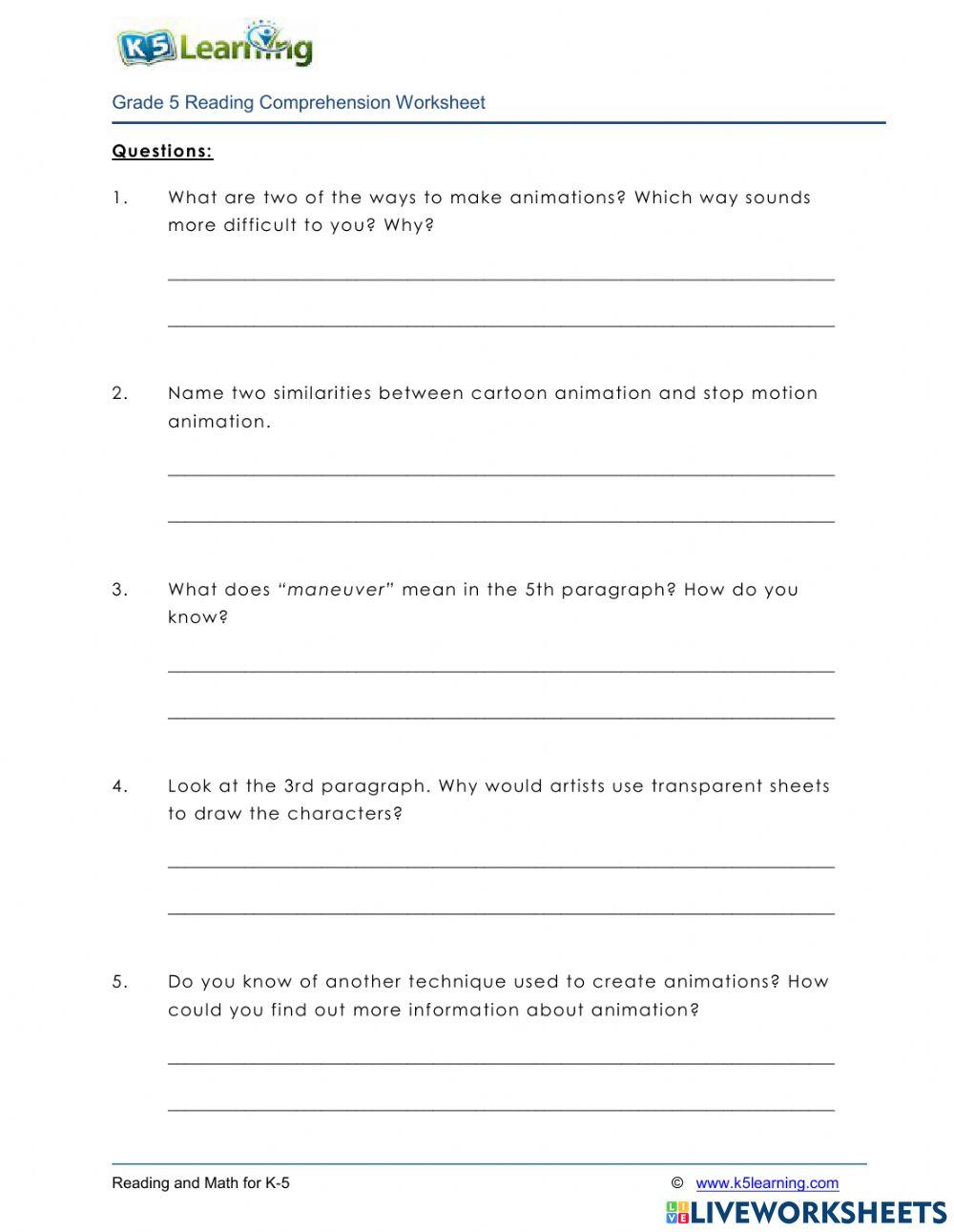 Reading G5 - How to Make Animations online exercise for | Live Worksheets