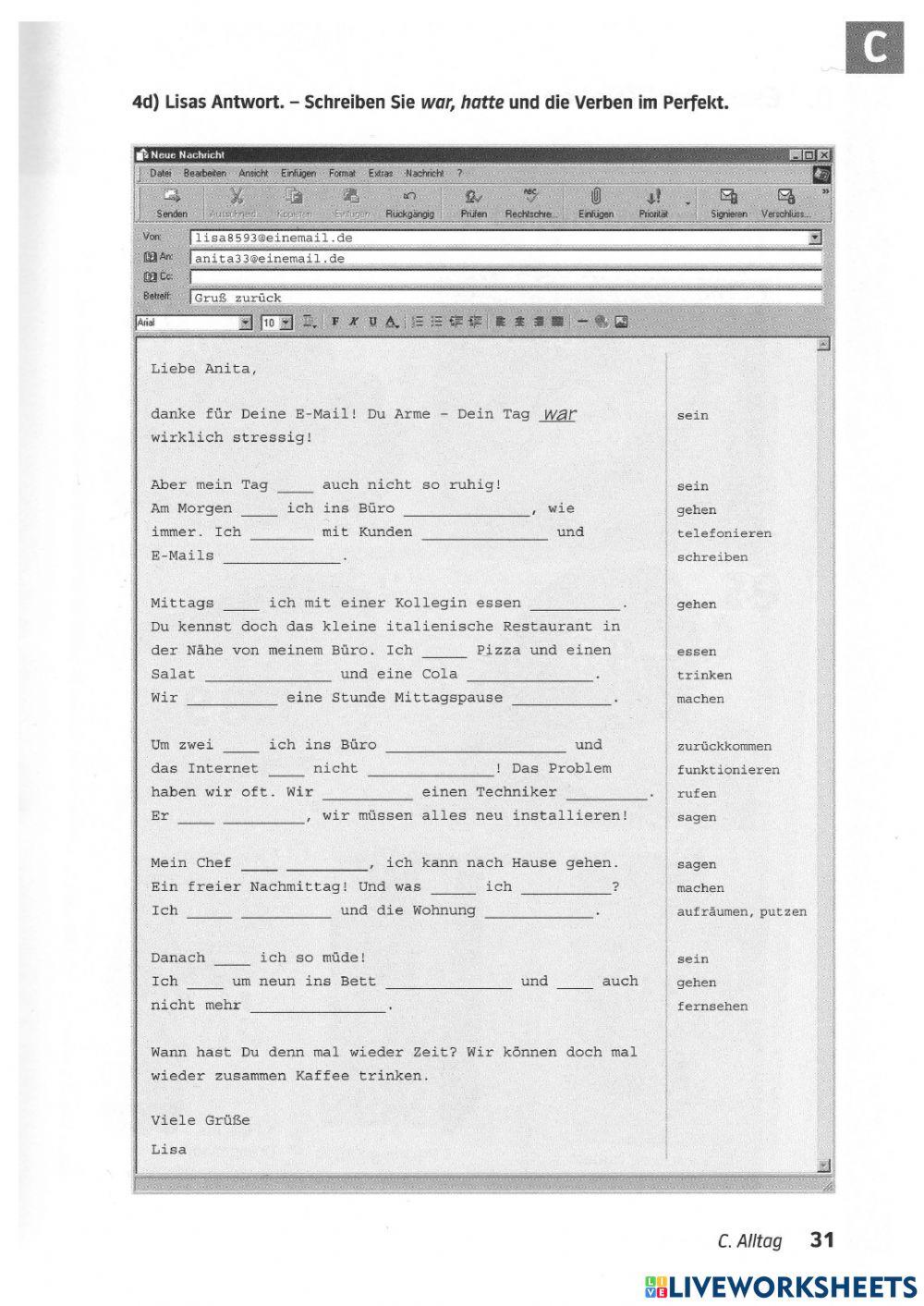 E-Mail schreiben-Perfekt A1 online exercise for | Live Worksheets