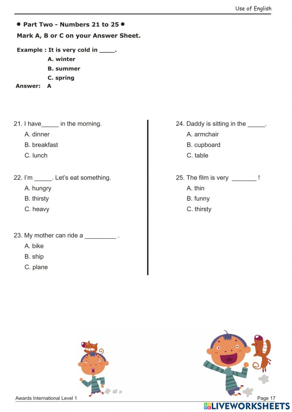 TEST 3 AWARDS INTERNATIONAL LEVEL 1 worksheet | Live Worksheets