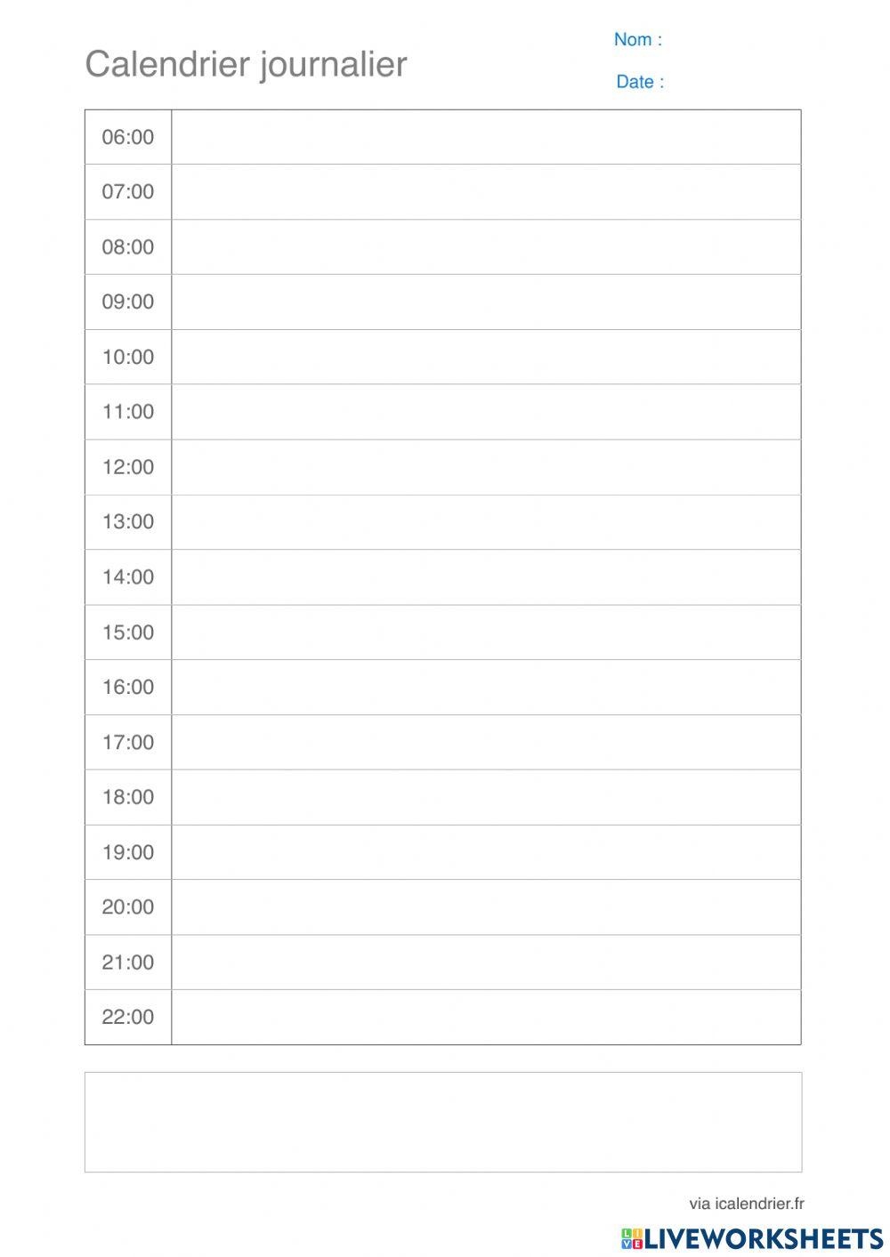 Agenda journée worksheet | Live Worksheets