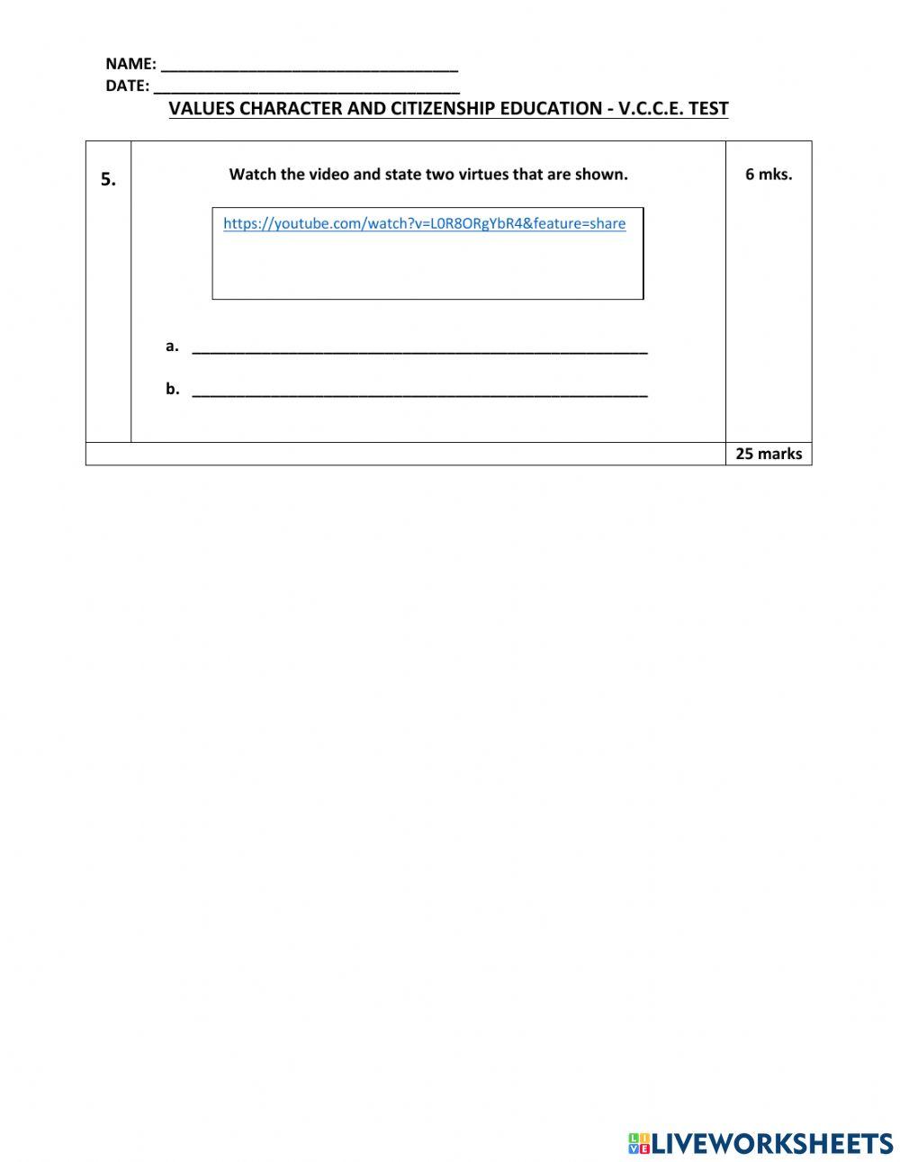 Standard 1 VCCE | Free Interactive Worksheets | 6789922