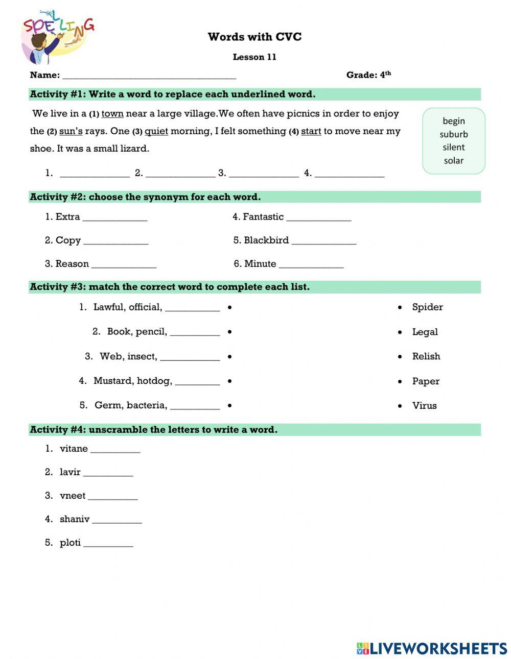 Words with CVC worksheet | Live Worksheets