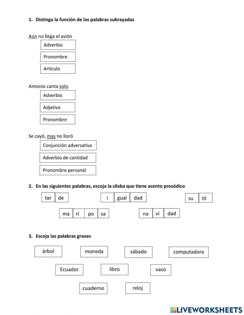 El acento | Free Interactive Worksheets | 1697230
