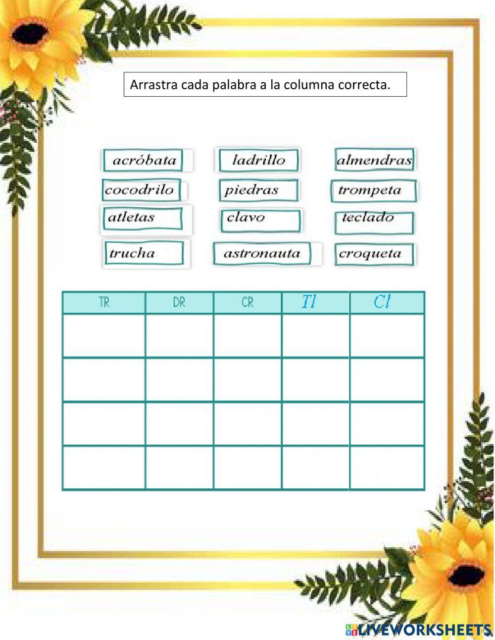 Palabras con cl… | Free Interactive Worksheets | 1697355