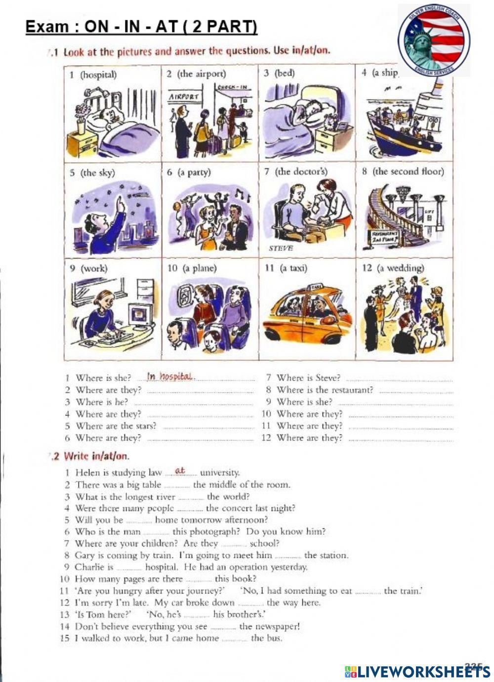 In - at - on worksheet | Live Worksheets