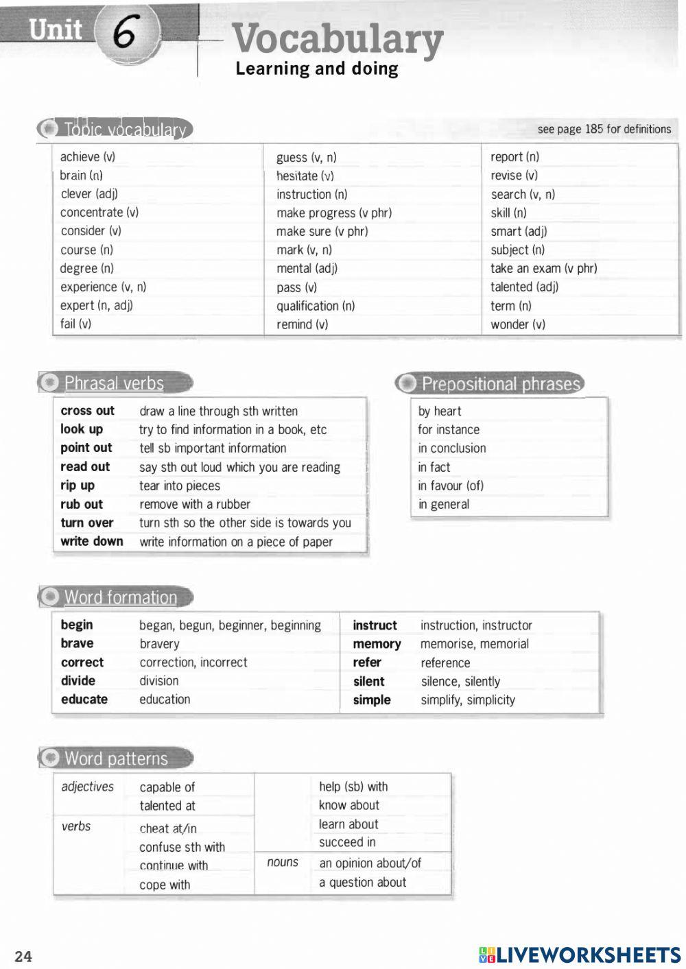 Vocab B1 Learning and Doing online exercise for | Live Worksheets