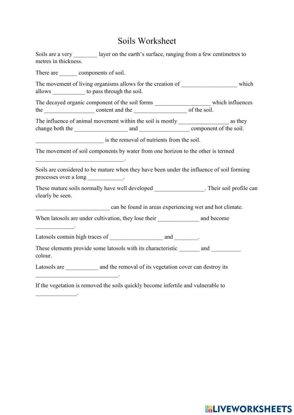 Soils Worksheet worksheet | Live Worksheets