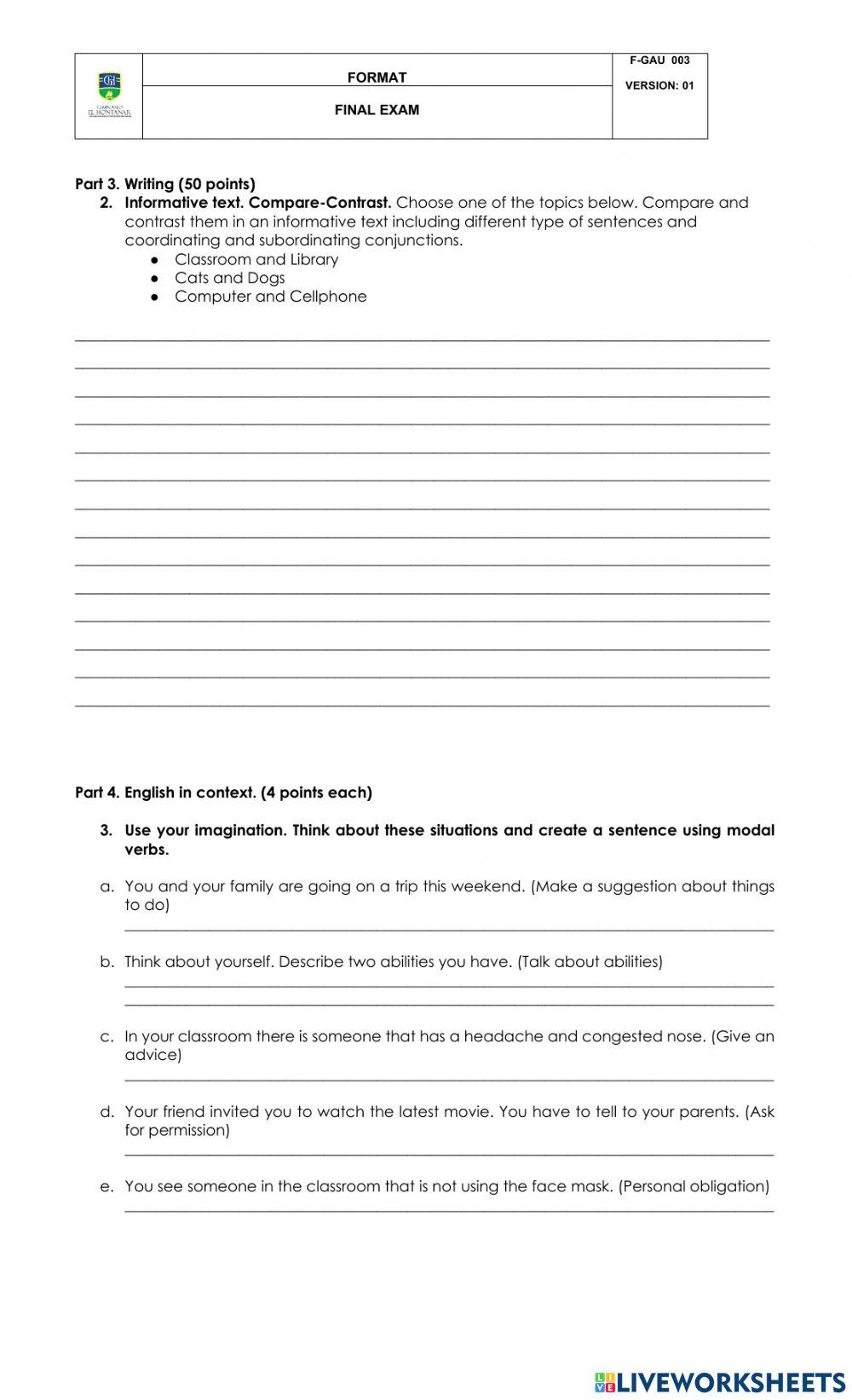 3RD GRADE FINAL EXAM online exercise for | Live Worksheets
