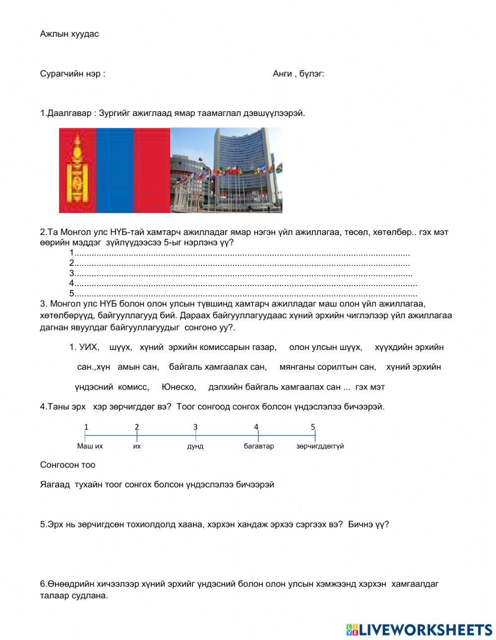 хүний эрхийг хамгаалах тогтолцоо сэдэлжүүлэлт Online Exercise For