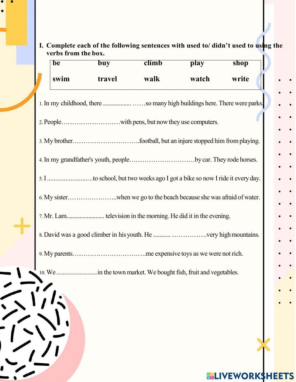 Used to online exercise for garde 7, 9 | Live Worksheets